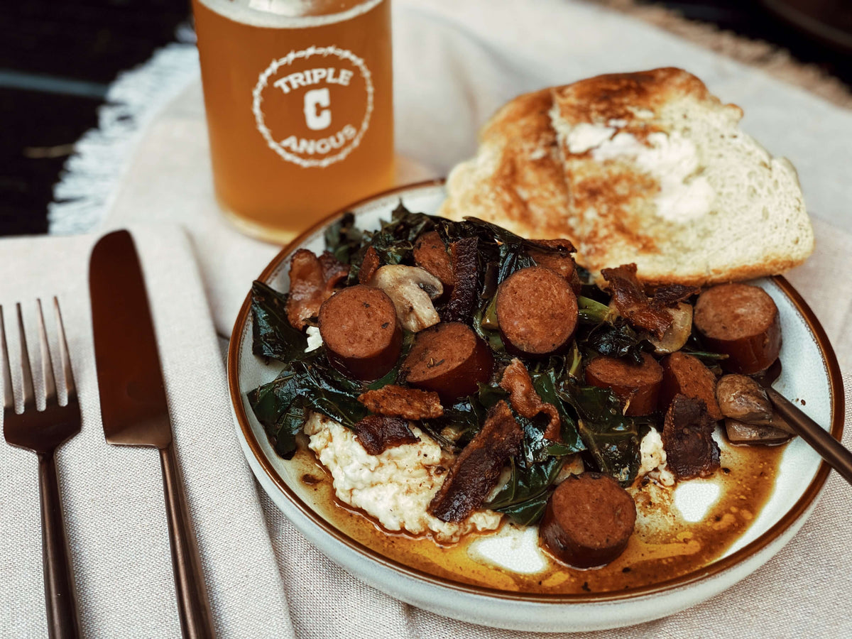 Smoked Andouille & Cheesy Grits | Triple C Angus